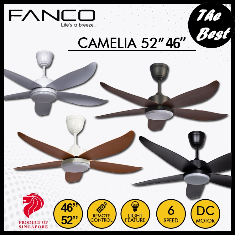FANCO CAMELIA 52 INCH 46 INCH DC MOTOR 3 COLOR LED LIGHT 5 BLADE REMOTE ...