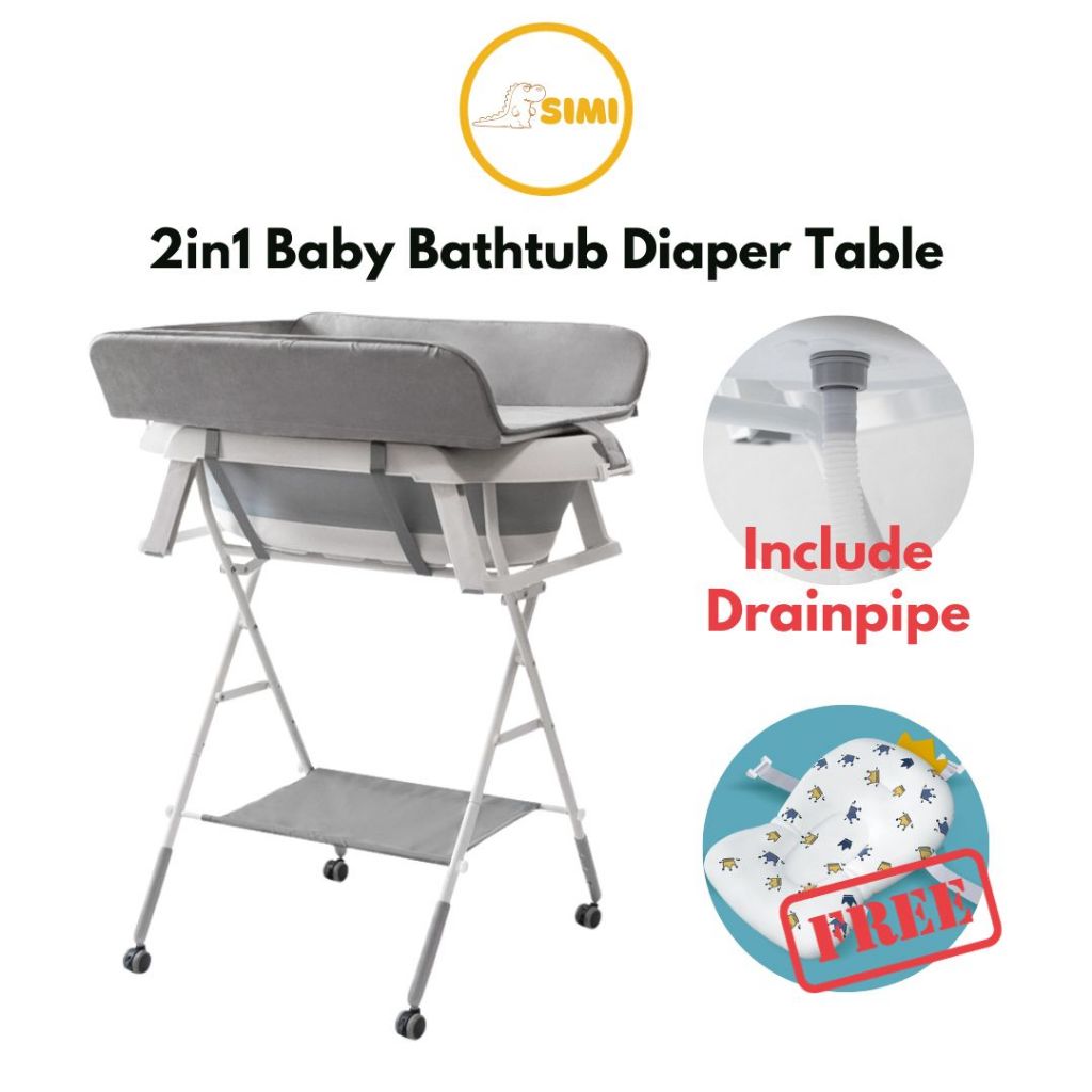 SIMI 2in1 Foldable Baby Bath Tub Stand Set Diaper Changing Table ...