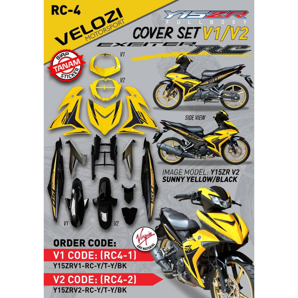 COVER SET Y15ZR V1 V2 RC SUNNY YELLOW BLACK KUNING SIAP TANAM COVERSET ...