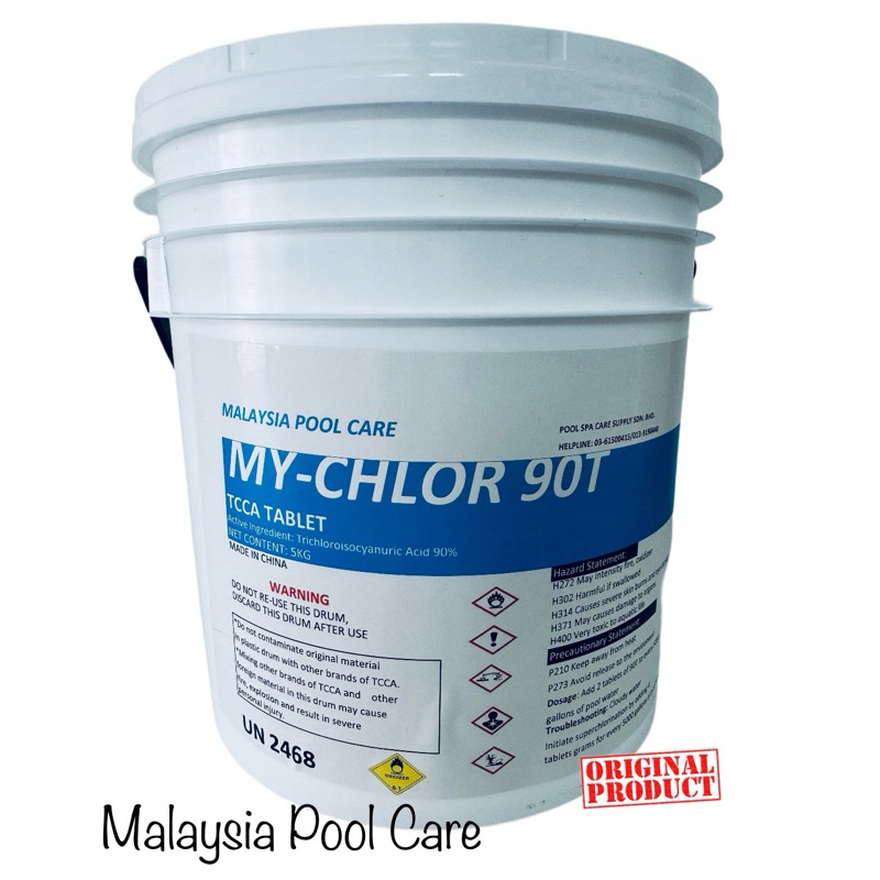 Chlorine Klorin 5KG Tablet 90% - MY-CHLOR TCCA 90 Tablets untuk kolam ...