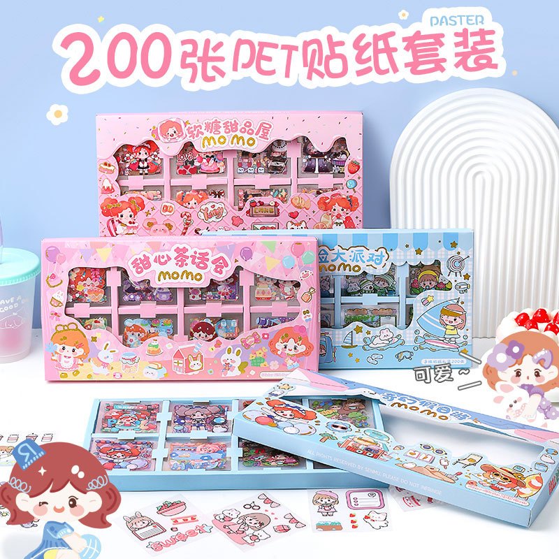 200PCS/set Cute Stickers Box PVC Waterproof Sticker Gift Box Notebook ...