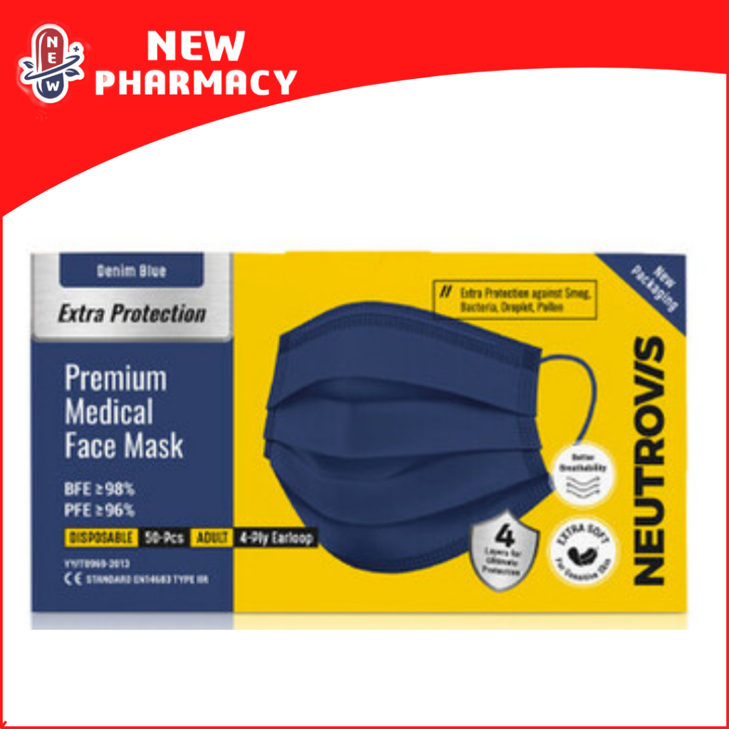 NEUTROVIS DISPOSABLE FACE MASK 4 PLY DENIM BLUE (50'S) | Shopee Malaysia