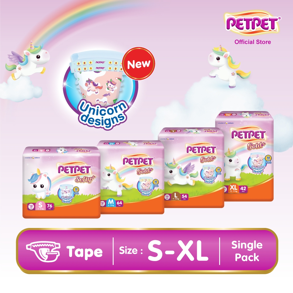 PetPet Tape Diaper Gold+ Mega Pack - S76/ M64/ L54/ XL42 (1 Pack ...