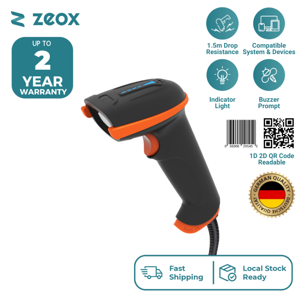 Zeox Handheld USB Barcode 2D QR Scanner Wired ZT70 & Wireless ZT76 for ...