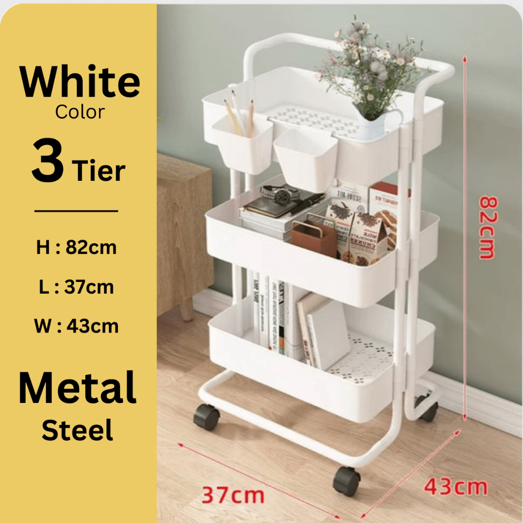 2 / 3 / 4 / 5 Tier Trolley Trolly Storage Racks Office Shelves PP ...
