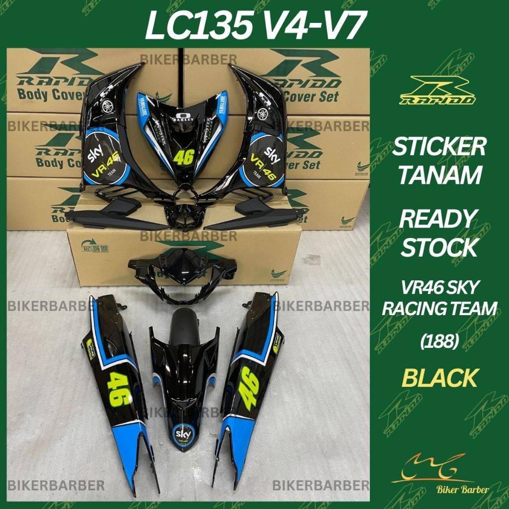 RAPIDO Cover Set Yamaha Lc135 V4-V7 Vr46 Sky Racing Team (188) Black ...