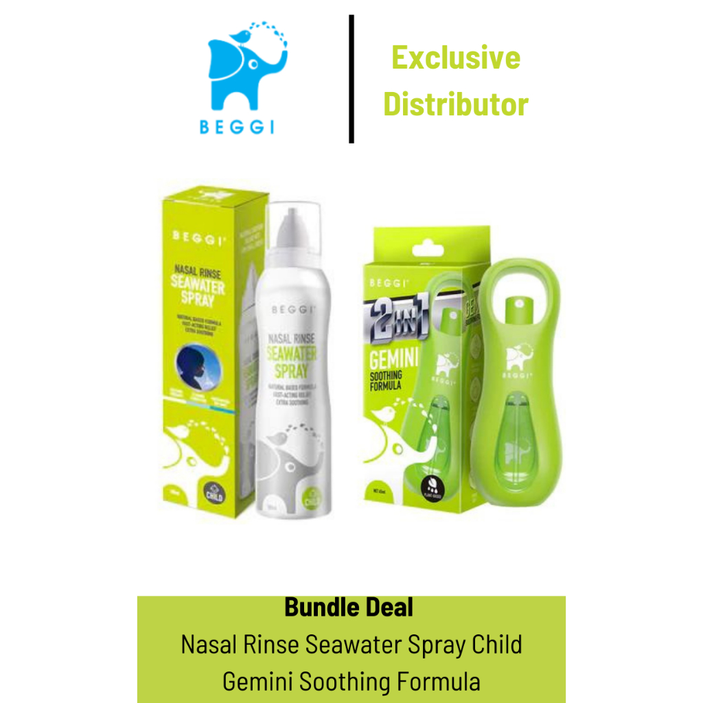 BEGGI Nasal Rinse Seawater Spray Child & Gemini Soothing Formula Combo ...
