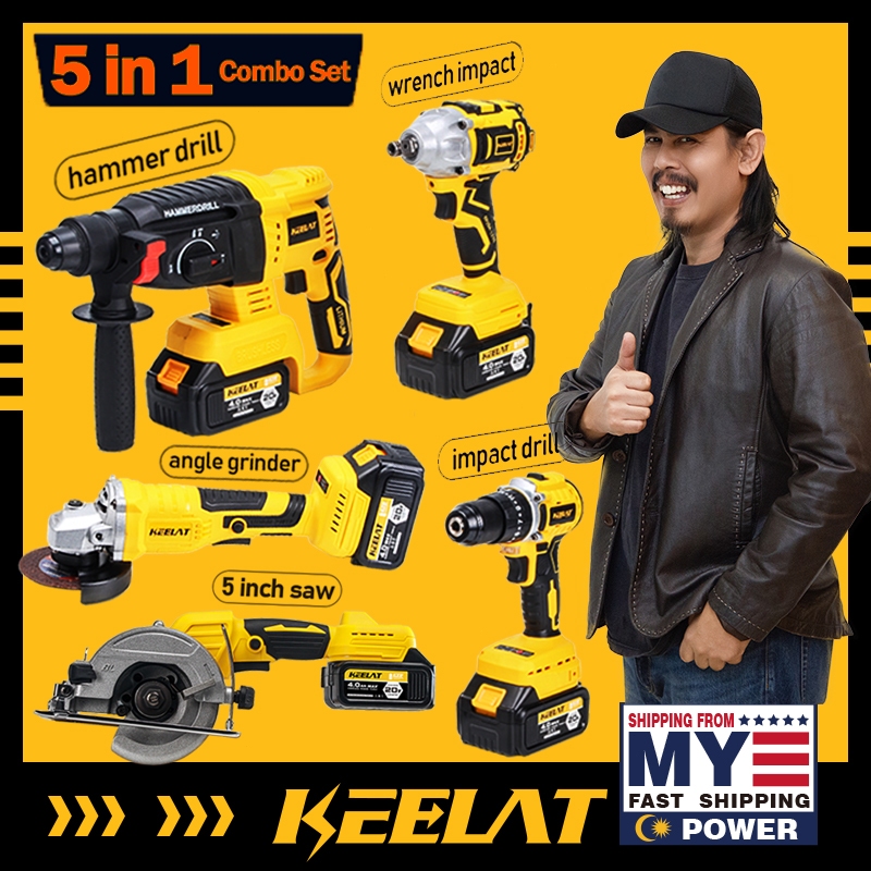 KEELAT Brushless Cordless Combo Set Brushless Drill Impact Wrench Angle ...
