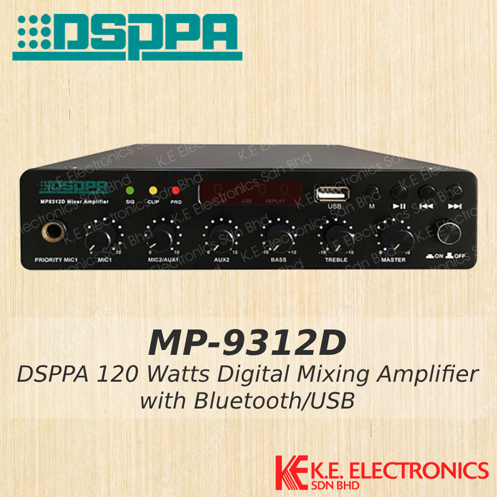 DSPPA MP9312D 120 Watts Mini Digital Mixing Amplifier with Bluetooth/USB & 48V Phantom Power ...