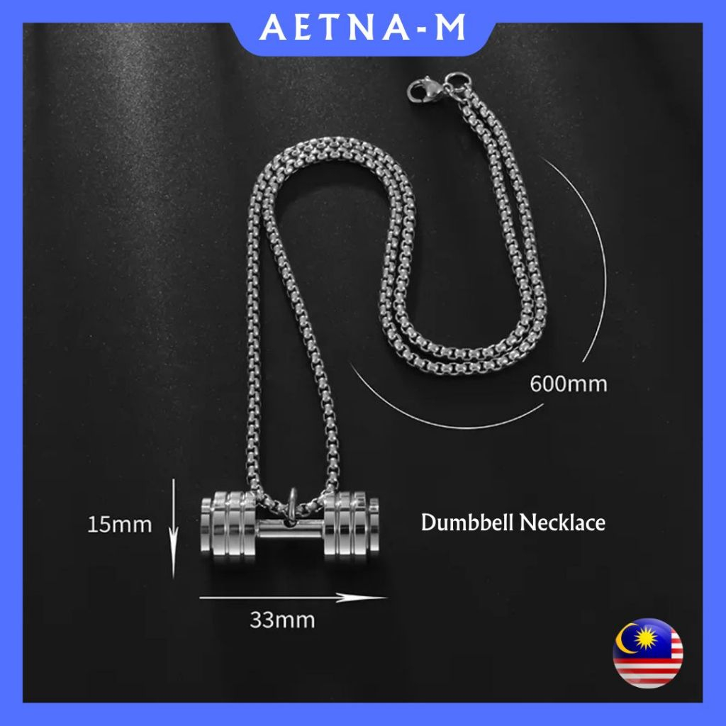 Dumbbell Pendant Stainless Steel Necklace Chain Man Gym Kalung Anti ...