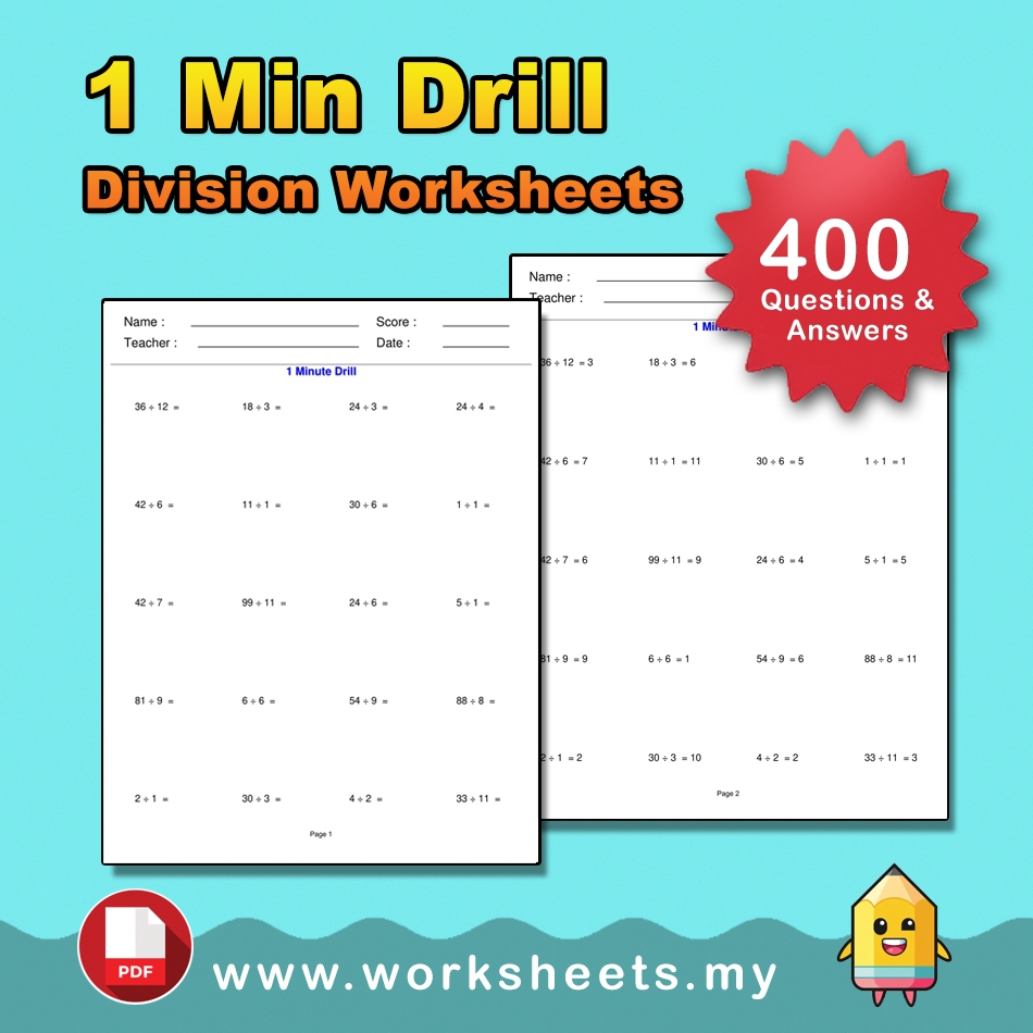 IGCSE Math [SOFTCOPY] 1 Min Drill Division Worksheets Book 1+2 (Ans 1 ...