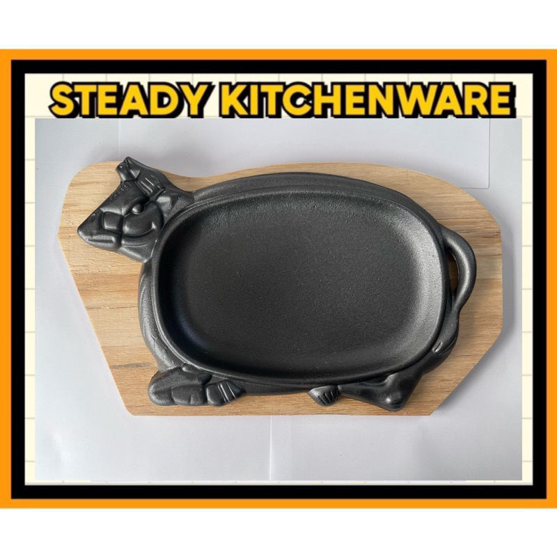 Cast Iron Cow Shape Steak Sizzling Plate With Wooden Board 牛型鐵板 ...