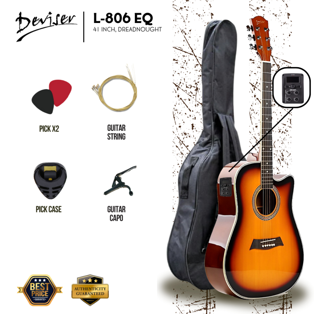 Deviser 41 inch Semi Acoustic Guitar with 4 band EQ / Pick Up (L-806 / L806 / L806EQ) | Shopee ...