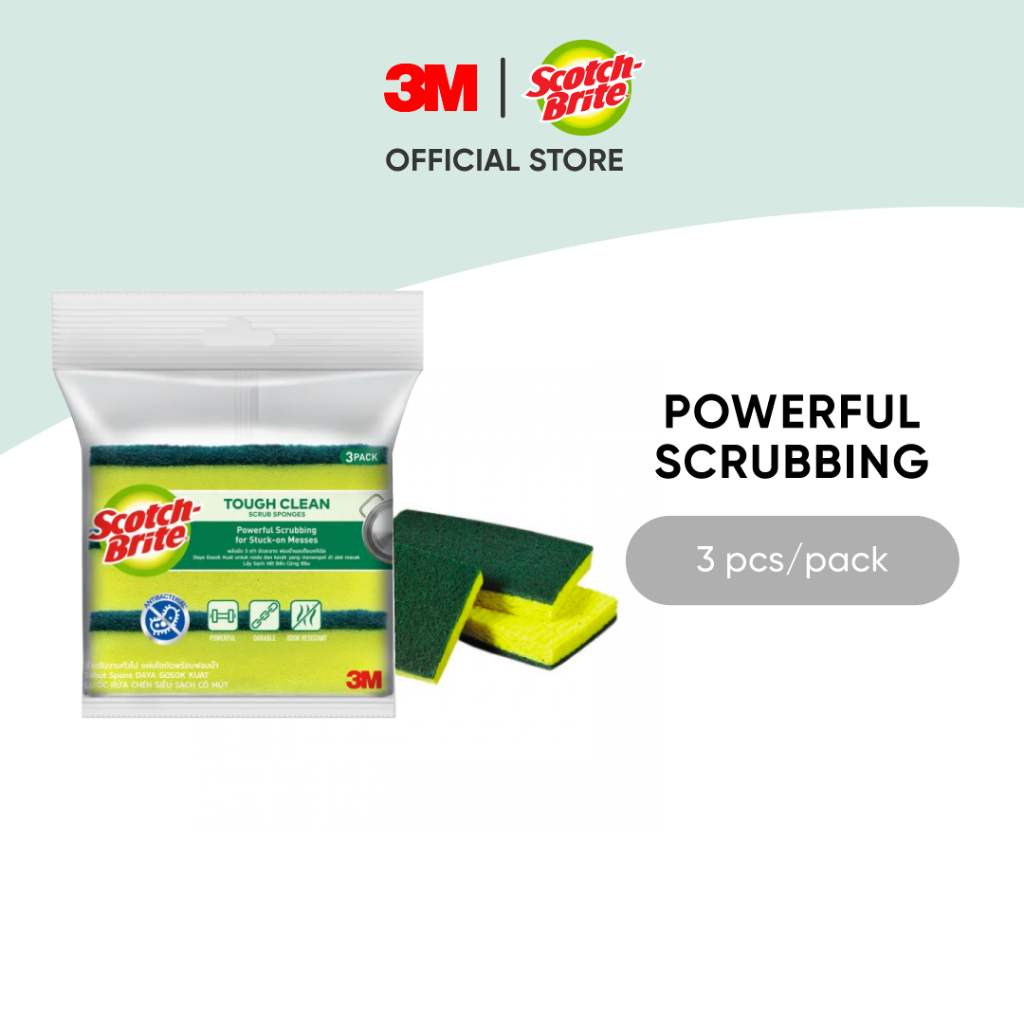 3M™ Scotch-Brite® Tough Clean Scrub Sponge, Powerful Scrubbing, 3 pcs ...