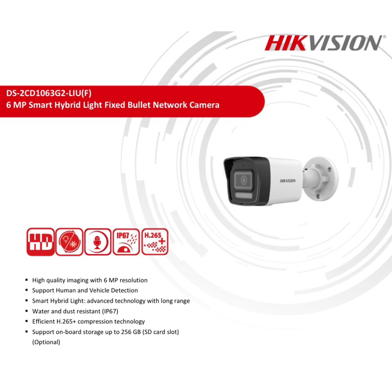 HIKVISION CCTV DS-2CD1063G2-LIU 6MP Smart Hybrid Light Fixed Bullet Network Camera.(2.8MM ...