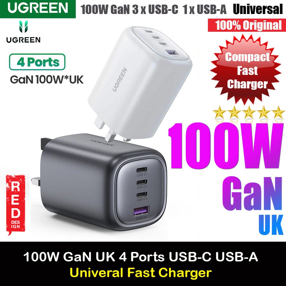UGREEN PD 100W 65W 30W 20W GaN Fast Charger UK 3 USB C 1 USB A Port 4 Port Mini Compact Charger ...