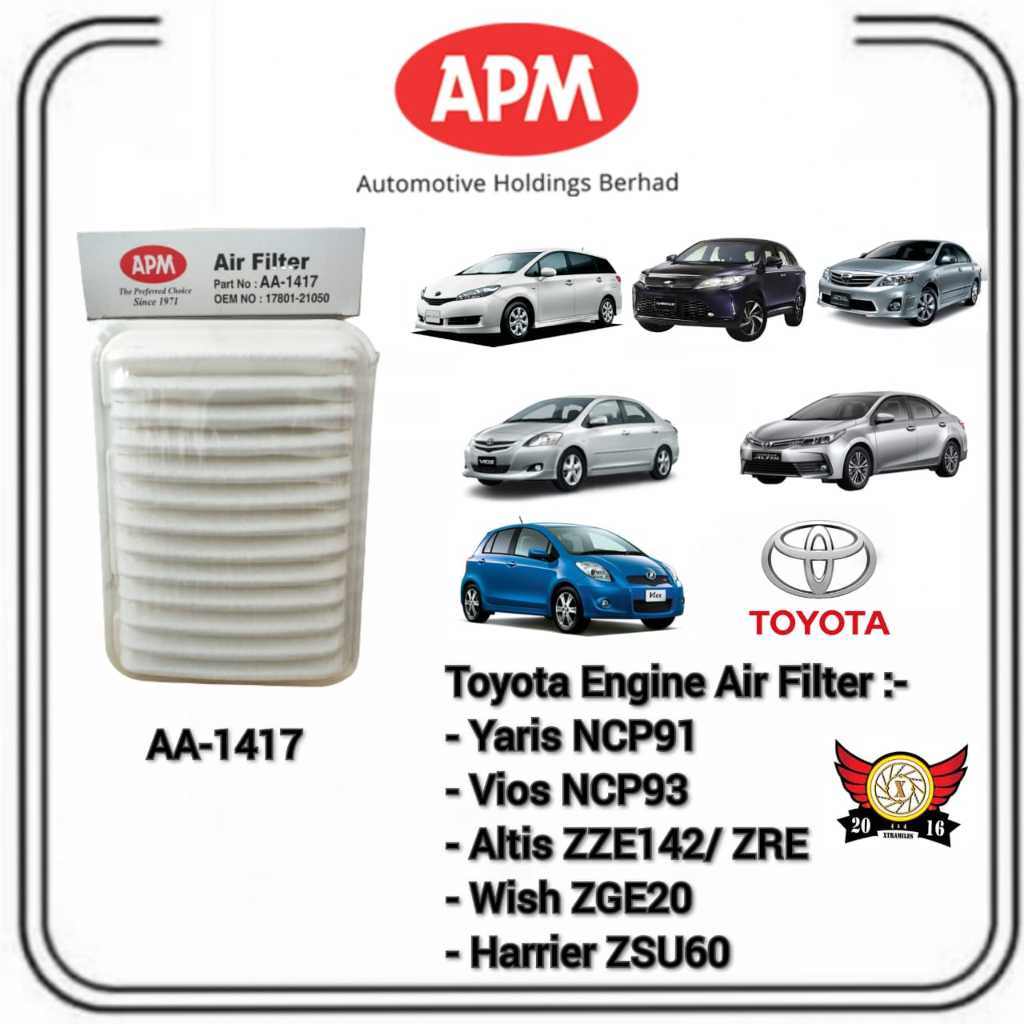 (100% ORIGINAL APM) AIR FILTER - TOYOTA VIOS NCP93/ ALTIS ZZE142/ ZRE ...