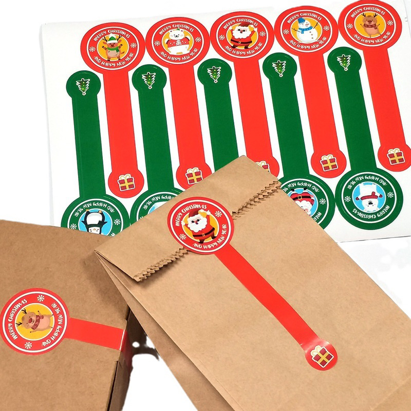 Christmas Red & Green 10 Styles Long Shaped Gift Stickers 40Pcs ...