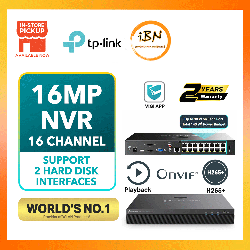 TP-Link 16MP VIGI CCTV 16 Channel PoE NVR NVR2016H-16MP ( 16 Channel PoE Network CCTV Video ...