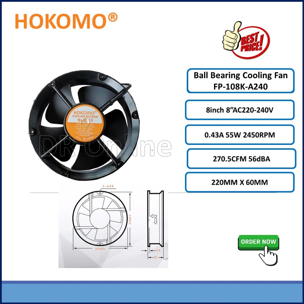 HOKOMO Cooling Blower Fan Axial Fan 8Inch Ball Bearing 240VAC C/W Fan Filter | Shopee Malaysia