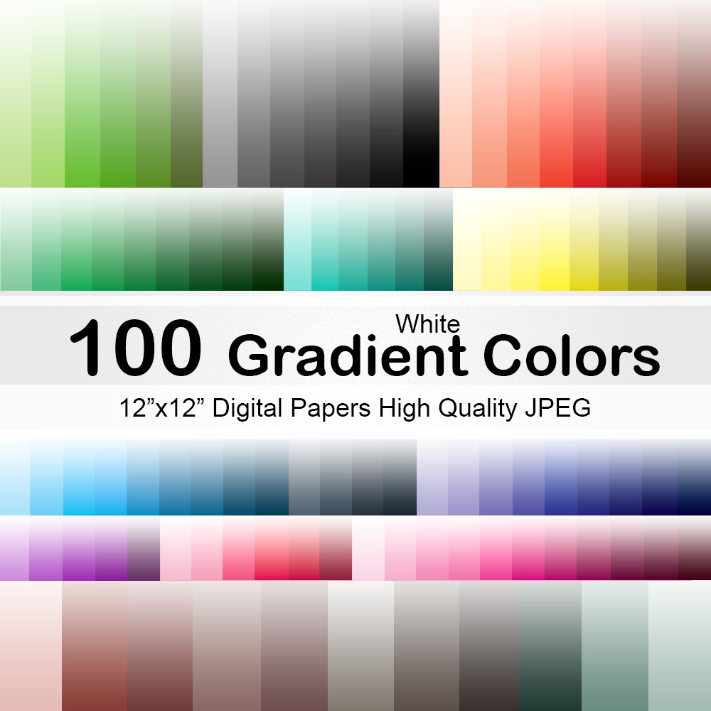 100 Gradient Digital Papers, White Gradient Color Digital papers, Plain ...
