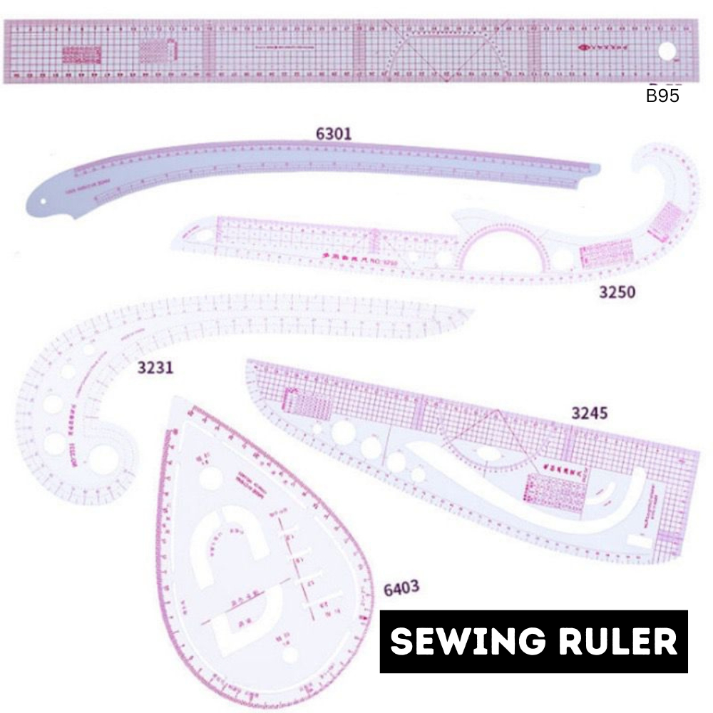 🌸 Tailor Measuring Kit Clear Sewing Ruler Curve Straight Transparent ...
