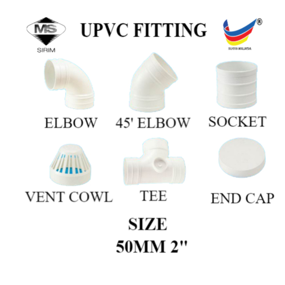 50MM UPVC PIPE FITTING ELBOW TEE SOCKET END CAP | Shopee Malaysia