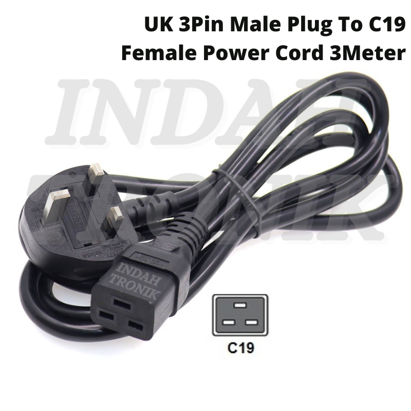 IEC UK 13A Male 3 Pin Plug to C19 Female Cable Wayar Power Cord For UPS ...