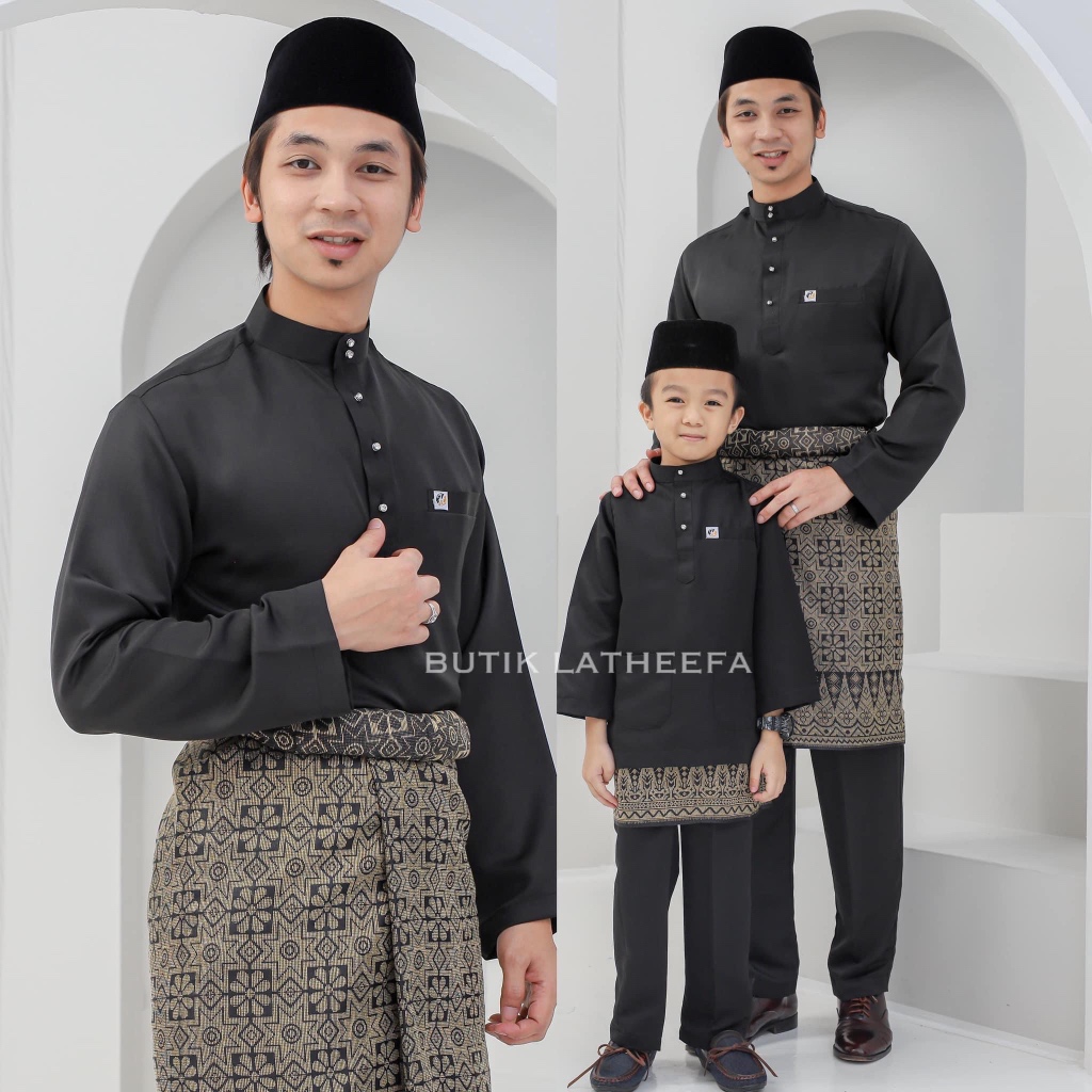 Baju Melayu Moden Cekak Musang warna Hitam (set ayah anak) | Shopee Malaysia