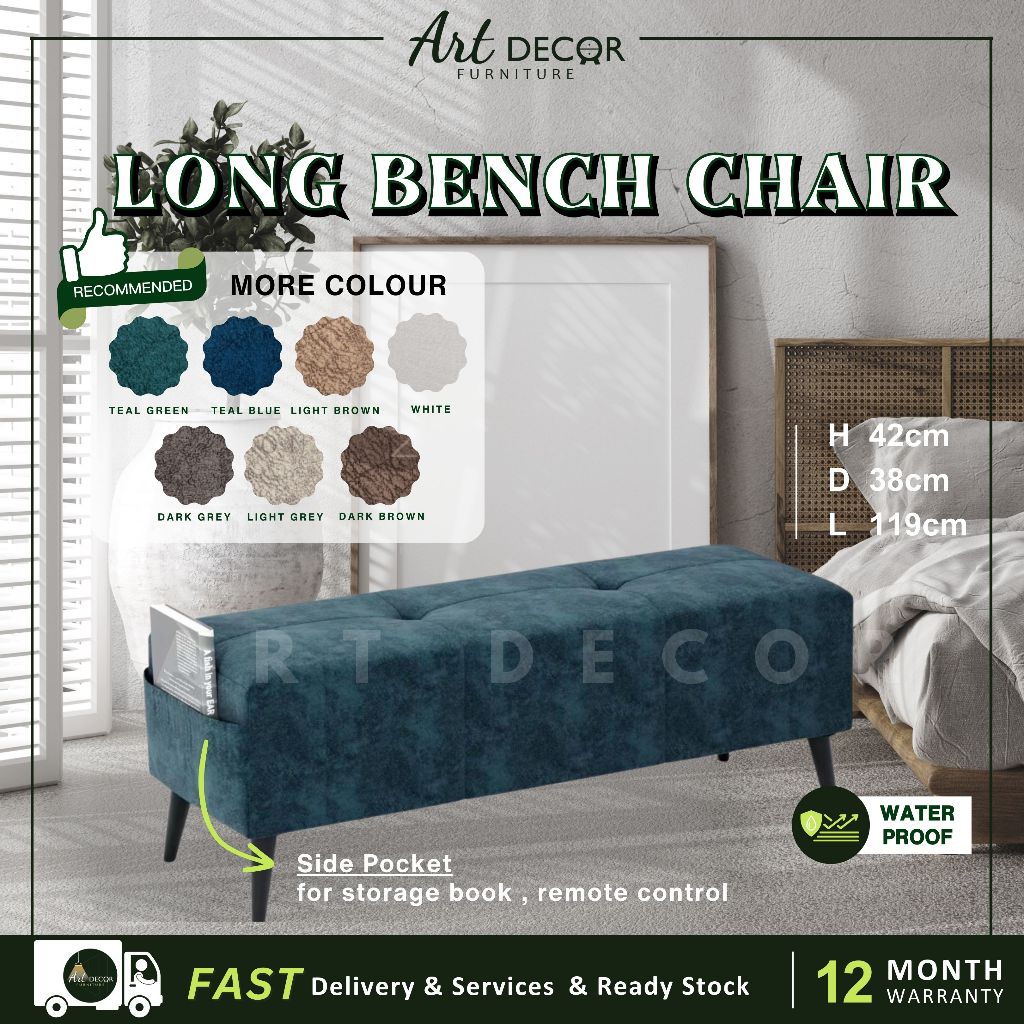 🇲🇾[READY STOCK] 4ft Velvet Fabric Long Bench Stool/ Chair With Big Size ...