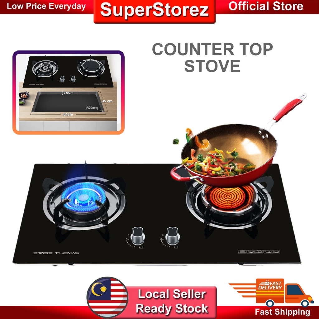 SwissThomas Tempered Glass Stainless Steel Gas Stove Built-in CookTop ...