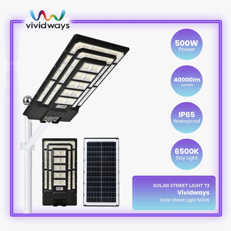 K2 VIVIDWAYS LED SOLAR STREET LIGHT T3 500W LAMPU JALAN SOLAR | Shopee ...