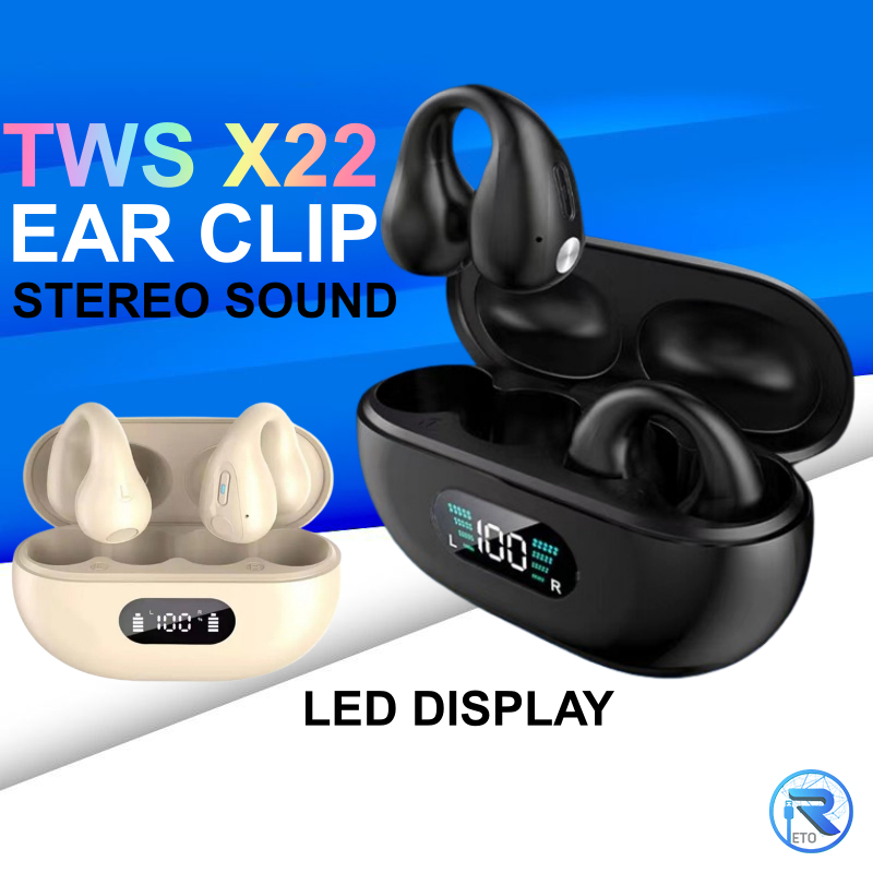 X22 TWS Ear Clip Bluetooth 5.3 Earphone Sweat Proof Loud Sound Hi-Fi ...