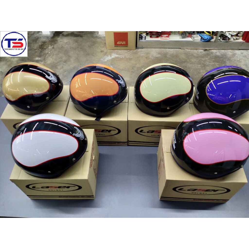 MOTORCYCLE HELMET - HELMET HALF LASER CLASSIC 2 TONE COLOR 3 BUTTON ...