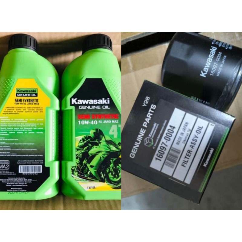 Kawasaki genuine semi synthethic oil 4t minyak + oil filter | Shopee ...