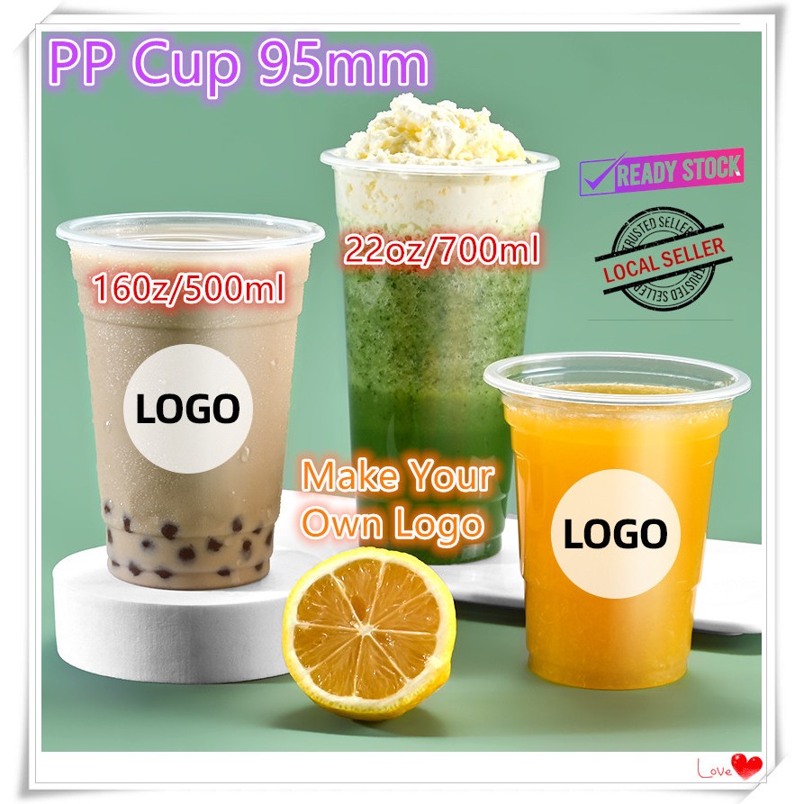 PP Cup (95mm) / Boba Milk Tea Cup / Dome - Flat Lid (95mm) / Disposable ...