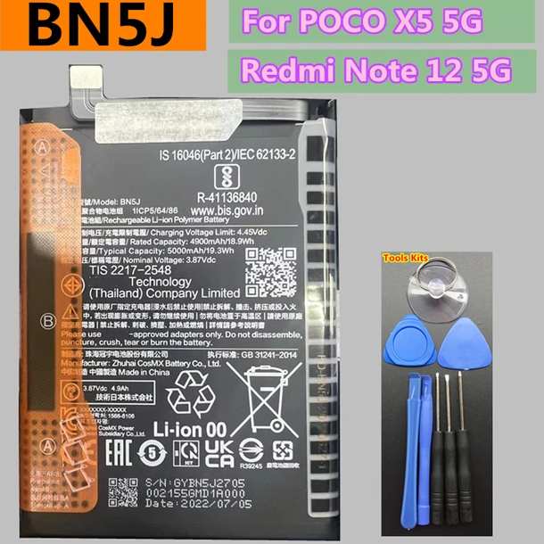 FOR POCO X5 5G, Redmi Note12 5G Battery BN5J Bateri 5000mAh Batery Note ...