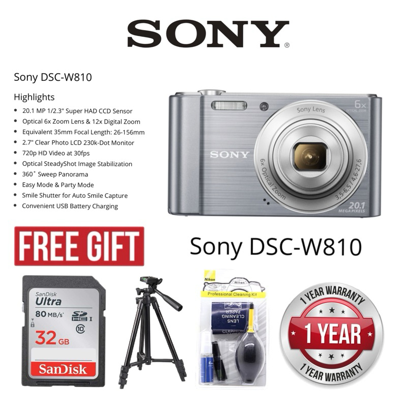 SONY CYBERSHOT DSC-W810 W810 20mp 6x Zoom (1 YEARS WARRANTY) | Shopee ...