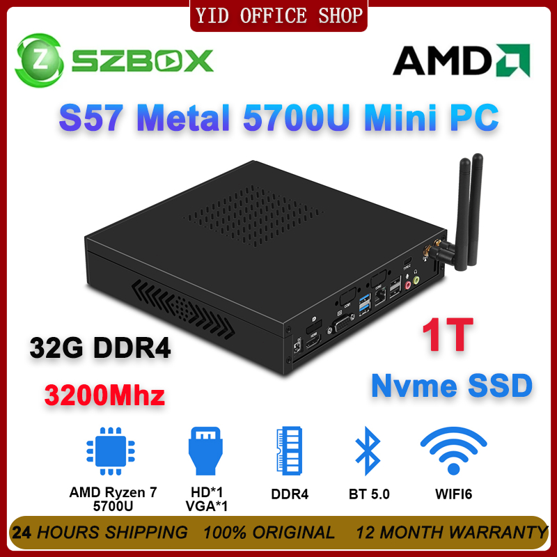 SZBOX Mini PC S57 Metal 5700U Windows 11 32G DDR4 3200Mhz+1T Nvme SSD WIFI6 Dual Channel gaming ...