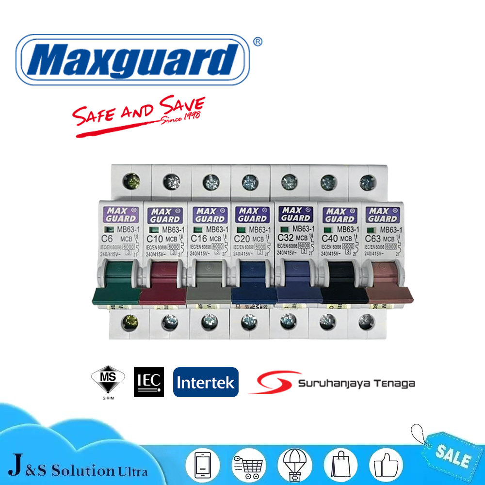 Maxguard Miniature Circuit Breakers (MCB) 1 Pole MCB 6A 10A 16A 20A 32A 40A 63A | Shopee Malaysia