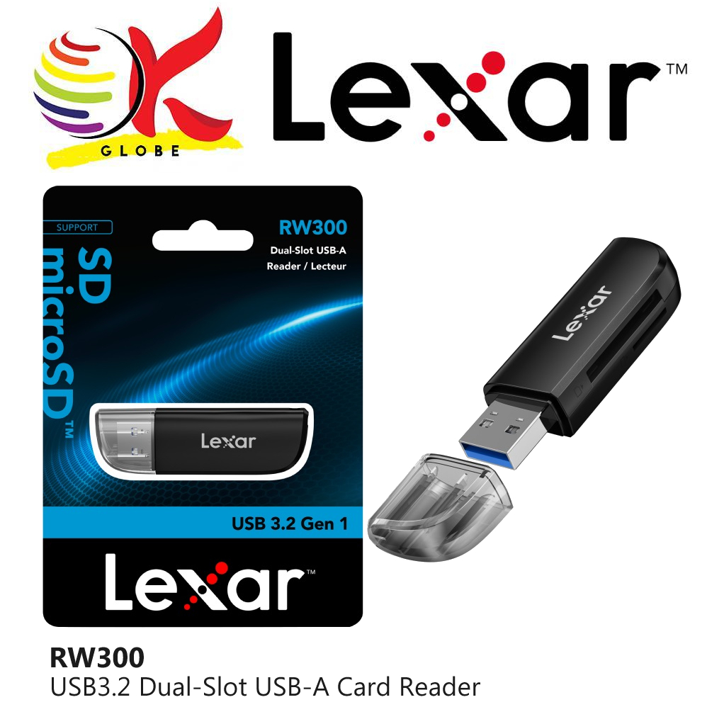 LEXAR RW300 DUAL SLOT CARD READER WITH USB 3.0 GEN 1 SUPPORTS CARDS UP ...