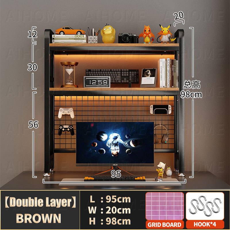 2 Layer Desktop Storage Shelf Office Table Storage Rack Bookshelf ...