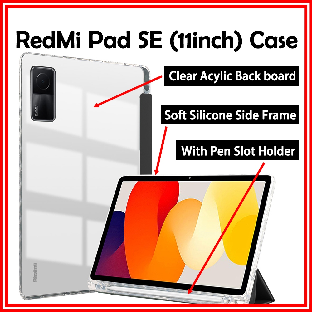 Redmi Pad SE 11inch Cover Red Mi Pad SE Acrylic Clear Back TPU Smart ...