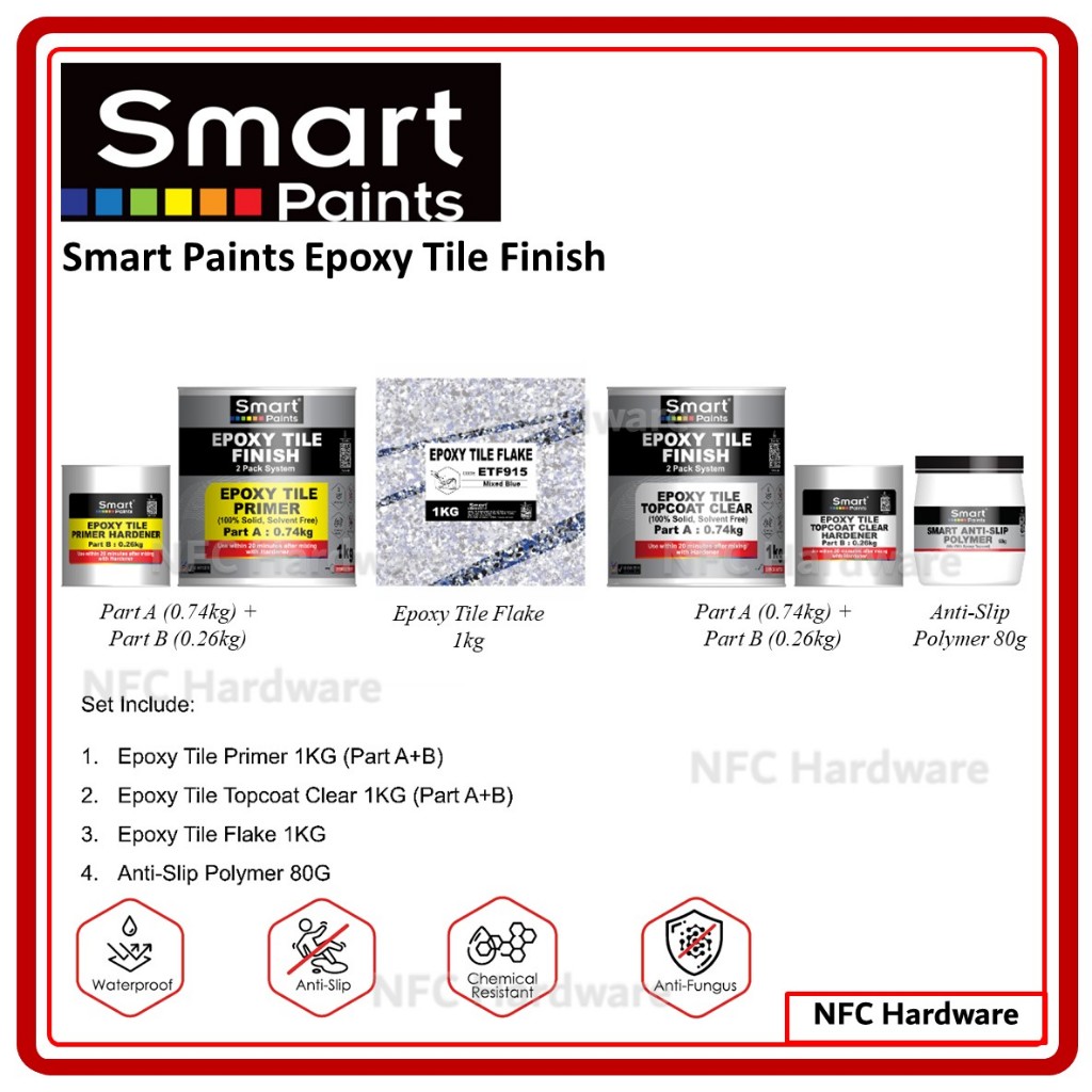SMART PAINTS Epoxy Tile Finish Loose Set 1kg / Cat Epoksi Lantai Bilik Air | Shopee Malaysia