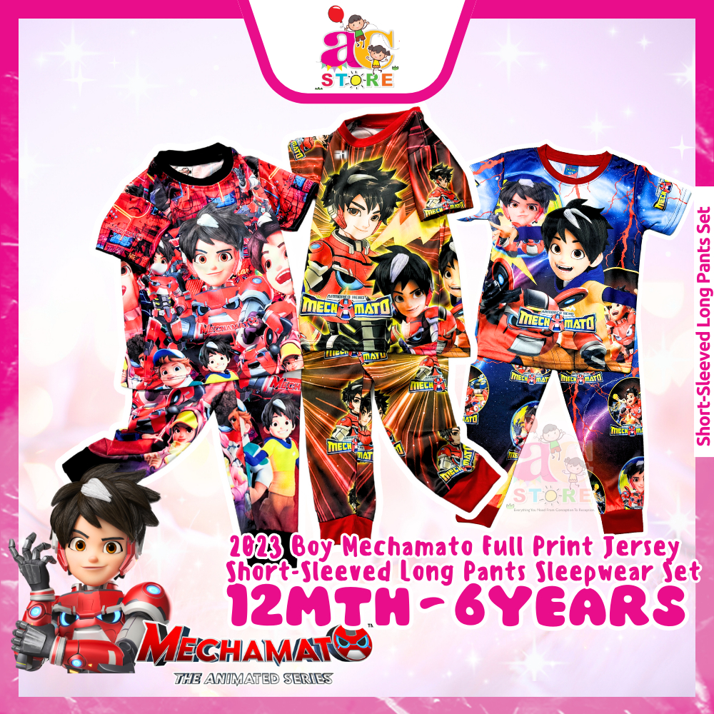 AC-(12m-7y) Mechamato Full Print Jersey Kids Boy Pajamas Short Sleeve ...