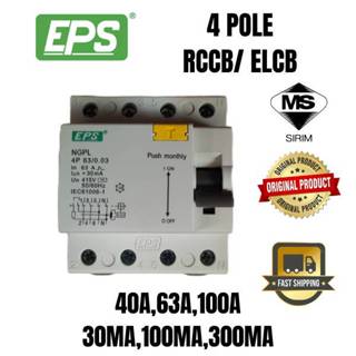 EPS ELCB RCCB 4 POLE 40A 63A 100A / 30MA 100MA 300MA RESIDUAL CURRENT CIRCUIT BREAKER AUTOMATIC ...