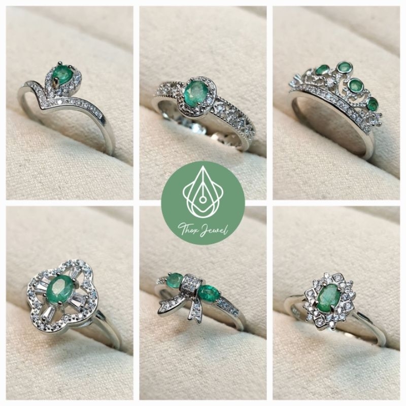 THOX JEWEL 🇲🇾 EM1 - EMERALD Natural Stone s925 Silver Plated Adjustable Ring 天然祖母绿可调节半银戒指 ...