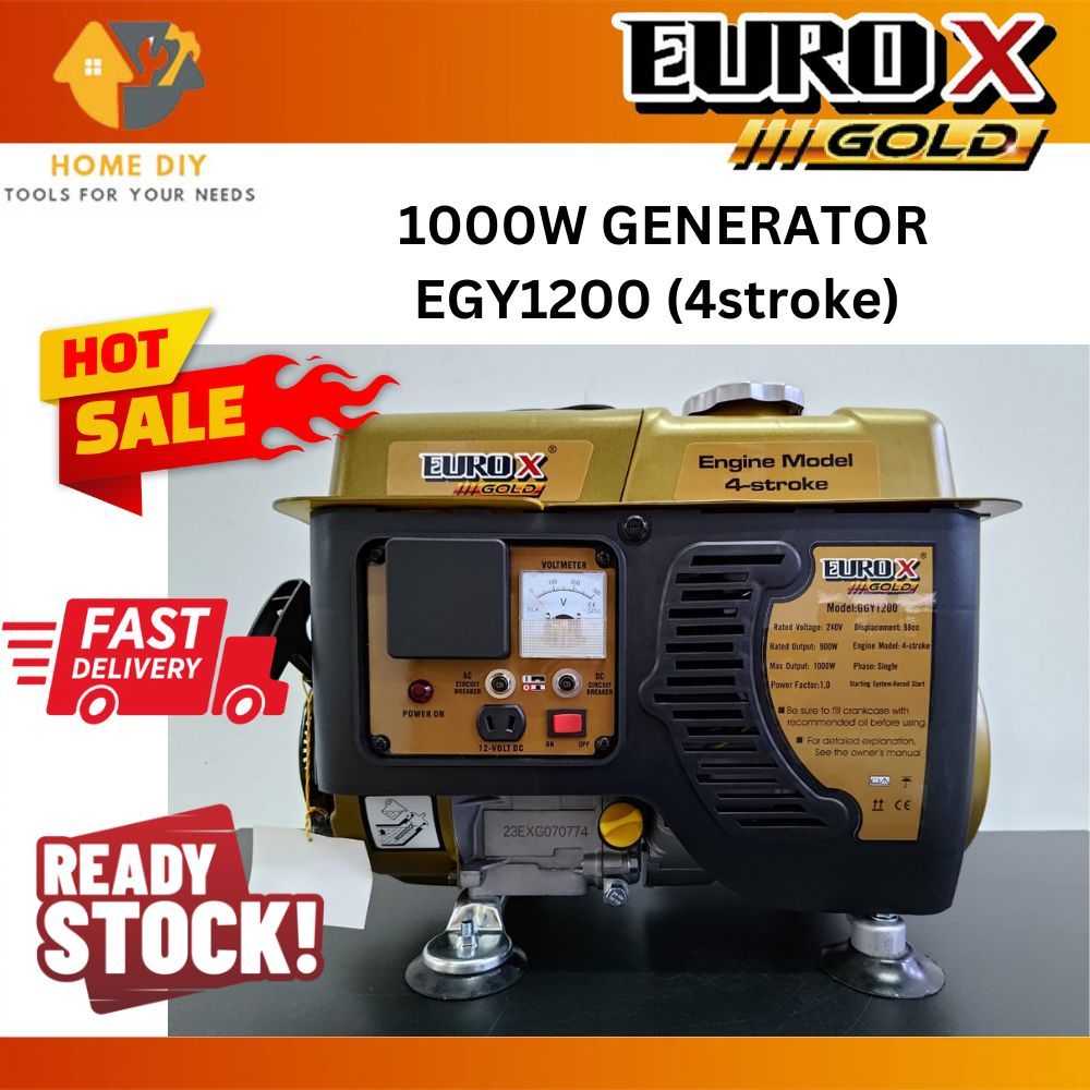 EUROX GGY1200 Gold Edition 4-Stroke 98cc Portable Petrol Generator 1000W | Shopee Malaysia