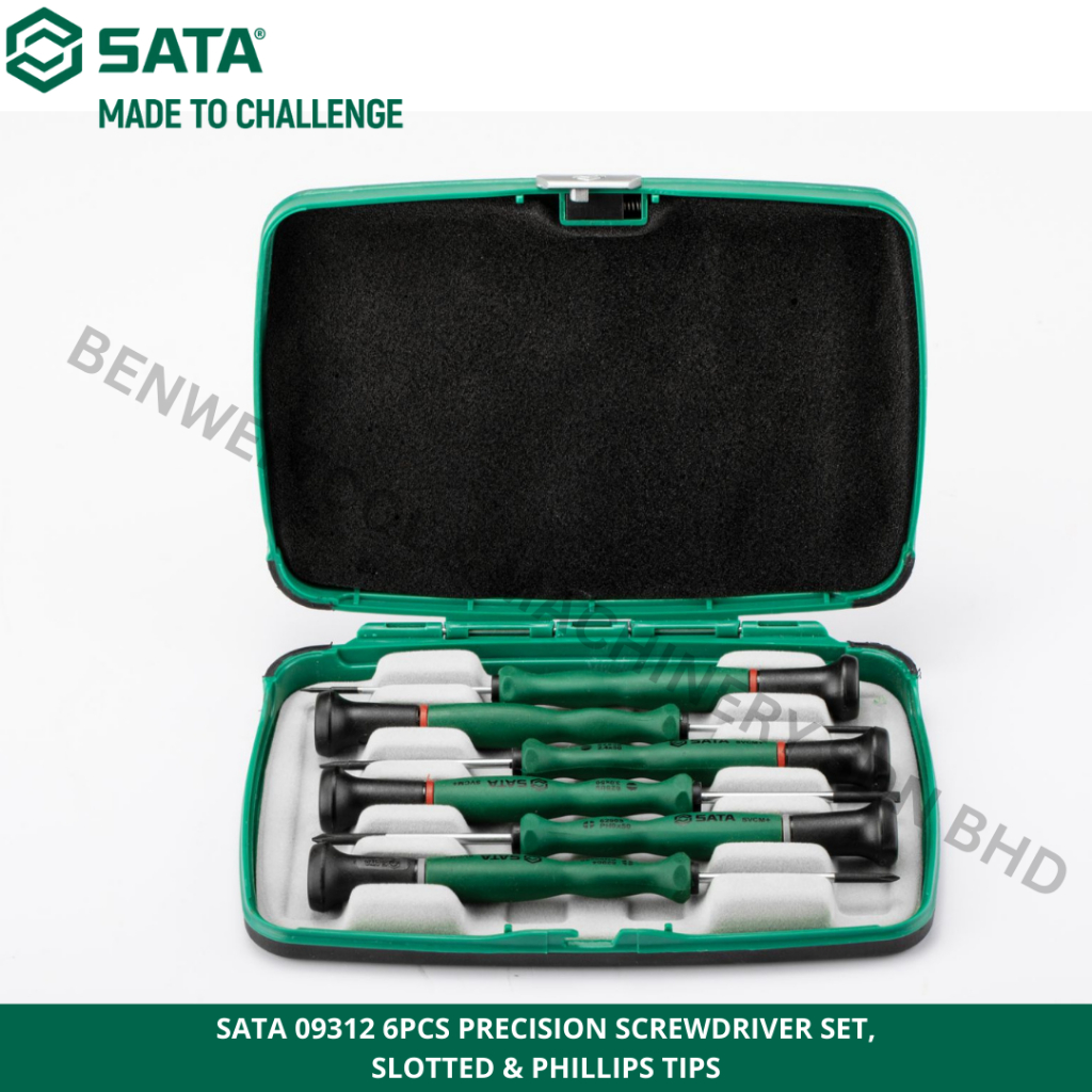 SATA 09312 6PCS PRECISION SCREWDRIVER SET, SLOTTED & PHILLIPS TIPS ...