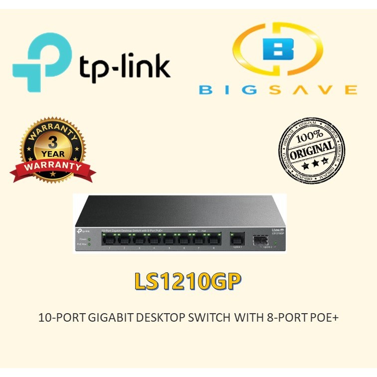 TP-LINK LS1210GP 10-PORT GIGABIT DESKTOP SWITCH WITH 8-PORT POE+ ...